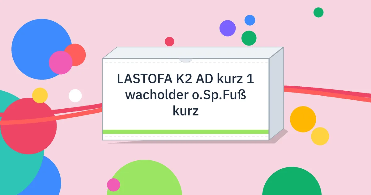 Symbolbild: Packung mit der Aufschrift LASTOFA K2 AD kurz 1 wacholder o.Sp.Fuß kurz (PZN 13799559) – Verfügbarkeit und Bezug in Apotheken in Frankfurt am Main