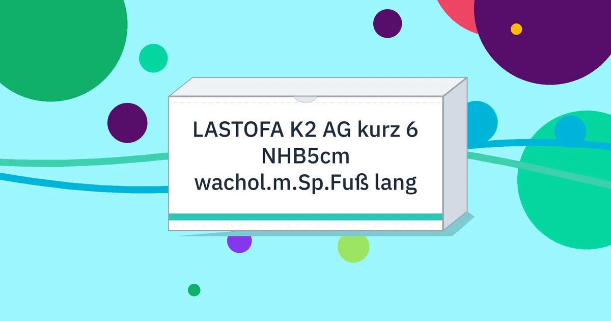 Symbolbild: Packung mit der Aufschrift LASTOFA K2 AG kurz 6 NHB5cm wachol.m.Sp.Fuß lang (PZN 13807661) – Verfügbarkeit und Bezug in Apotheken in Frankfurt am Main