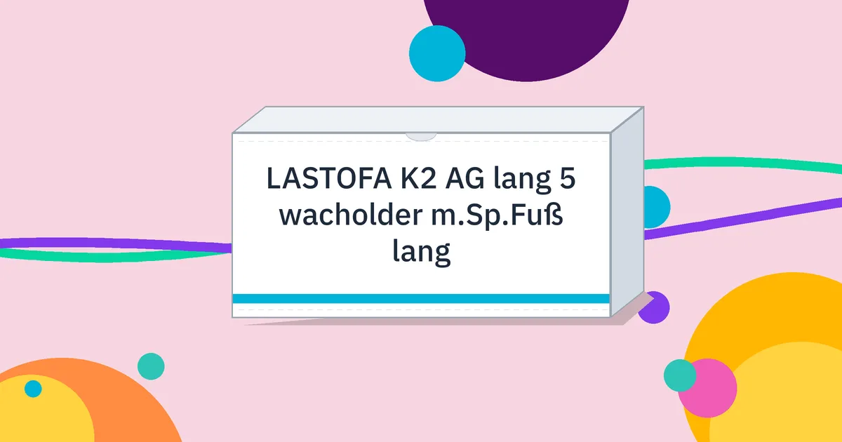 Symbolbild: Packung mit der Aufschrift LASTOFA K2 AG lang 5 wacholder m.Sp.Fuß lang (PZN 13806443) – Verfügbarkeit und Bezug in Apotheken in Frankfurt am Main