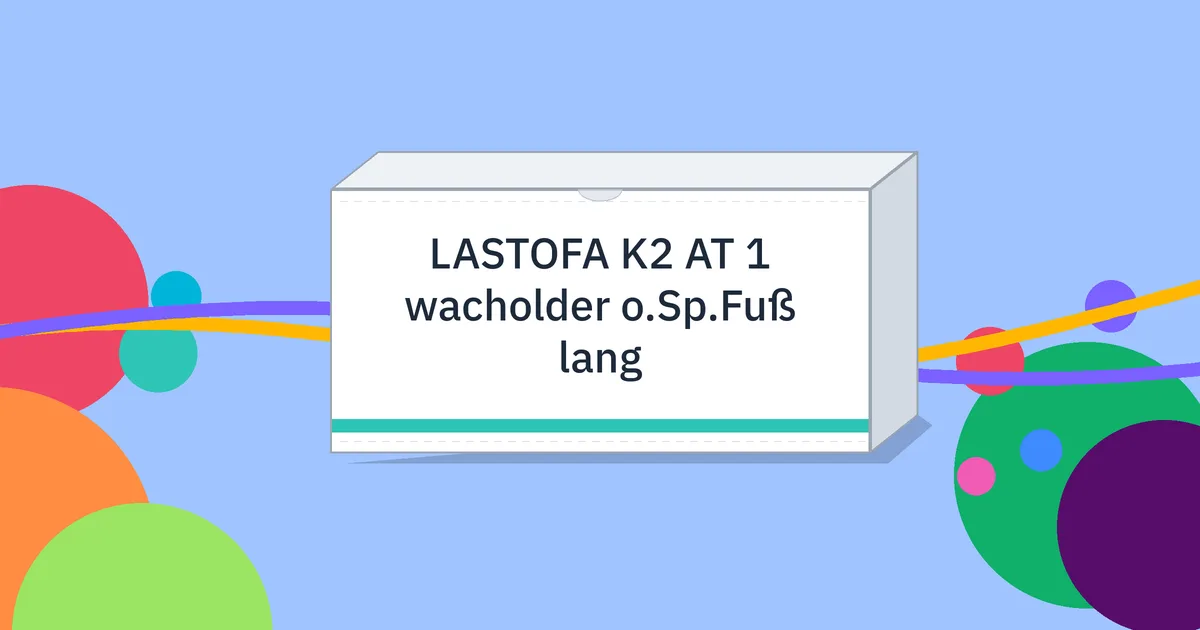 Symbolbild: Packung mit der Aufschrift LASTOFA K2 AT 1 wacholder o.Sp.Fuß lang (PZN 14151381) – Verfügbarkeit und Bezug in Apotheken in Frankfurt am Main