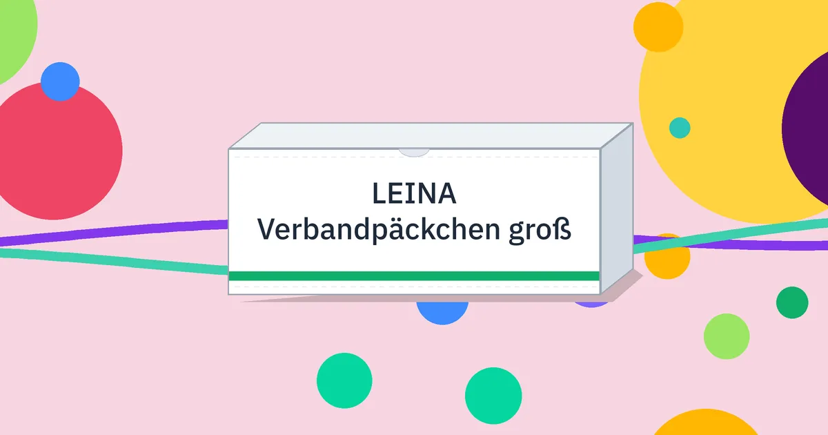 Symbolbild: Packung mit der Aufschrift LEINA Verbandpäckchen groß (PZN 08716614) – Verfügbarkeit und Bezug in Apotheken in Frankfurt am Main