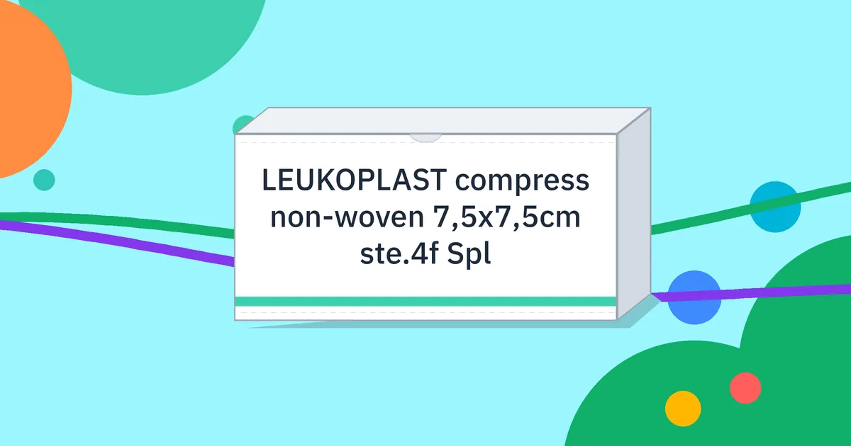 Symbolbild: Packung mit der Aufschrift LEUKOPLAST compress non-woven 7,5x7,5cm ste.4f Spl (PZN 19064439) – Verfügbarkeit und Bezug in Apotheken in Frankfurt am Main