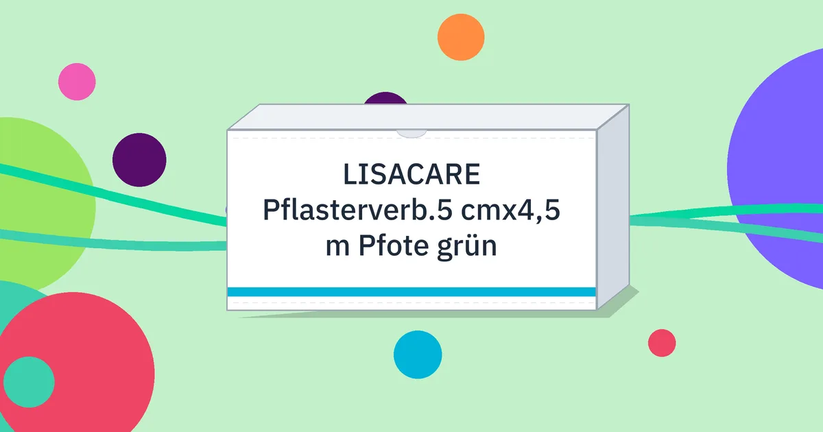 Symbolbild: Packung mit der Aufschrift LISACARE Pflasterverb.5 cmx4,5 m Pfote grün (PZN 17892451) – Verfügbarkeit und Bezug in Apotheken in Frankfurt am Main