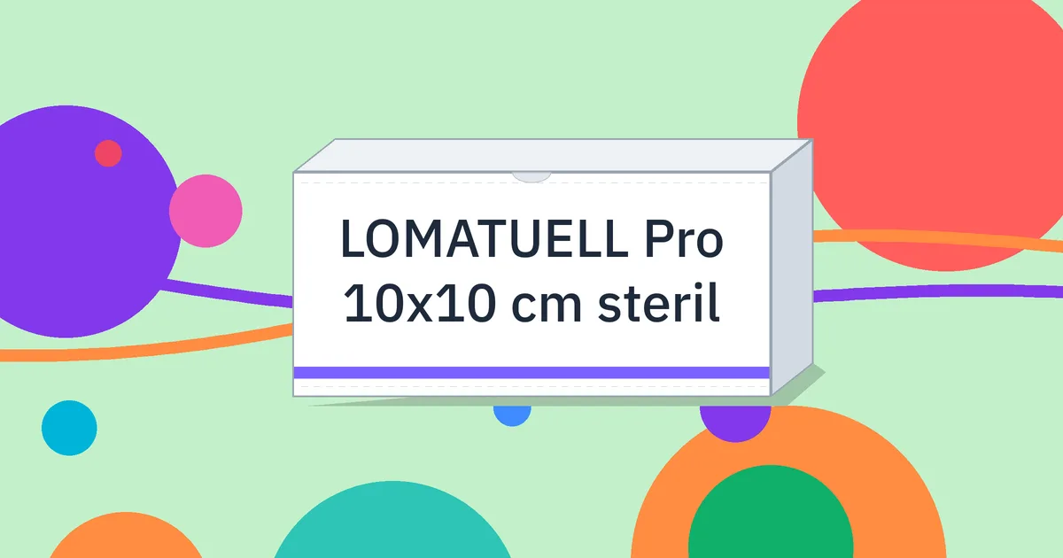 Symbolbild: Packung mit der Aufschrift LOMATUELL Pro 10x10 cm steril (PZN 16010555) – Verfügbarkeit und Bezug in Apotheken in Frankfurt am Main