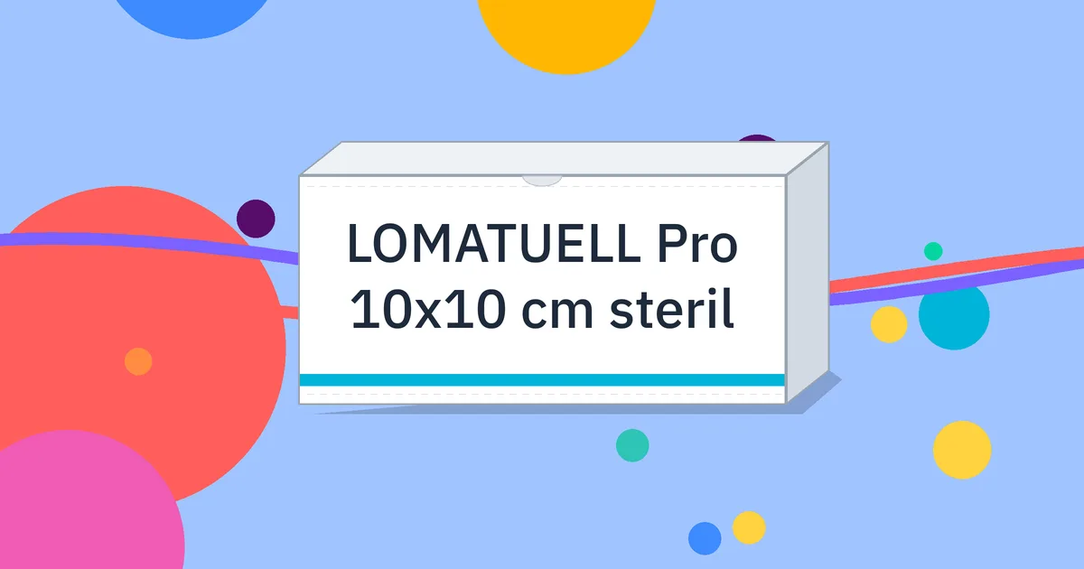 Symbolbild: Packung mit der Aufschrift LOMATUELL Pro 10x10 cm steril (PZN 17311253) – Verfügbarkeit und Bezug in Apotheken in Frankfurt am Main