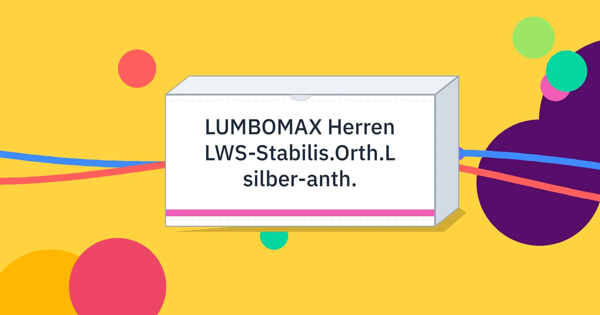 Symbolbild: Packung mit der Aufschrift LUMBOMAX Herren LWS-Stabilis.Orth.L silber-anth. (PZN 11097528) – Verfügbarkeit und Bezug in Apotheken in Frankfurt am Main