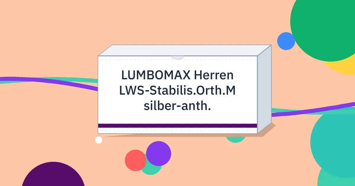 Symbolbild: Packung mit der Aufschrift LUMBOMAX Herren LWS-Stabilis.Orth.M silber-anth. (PZN 11097534) – Verfügbarkeit und Bezug in Apotheken in Frankfurt am Main
