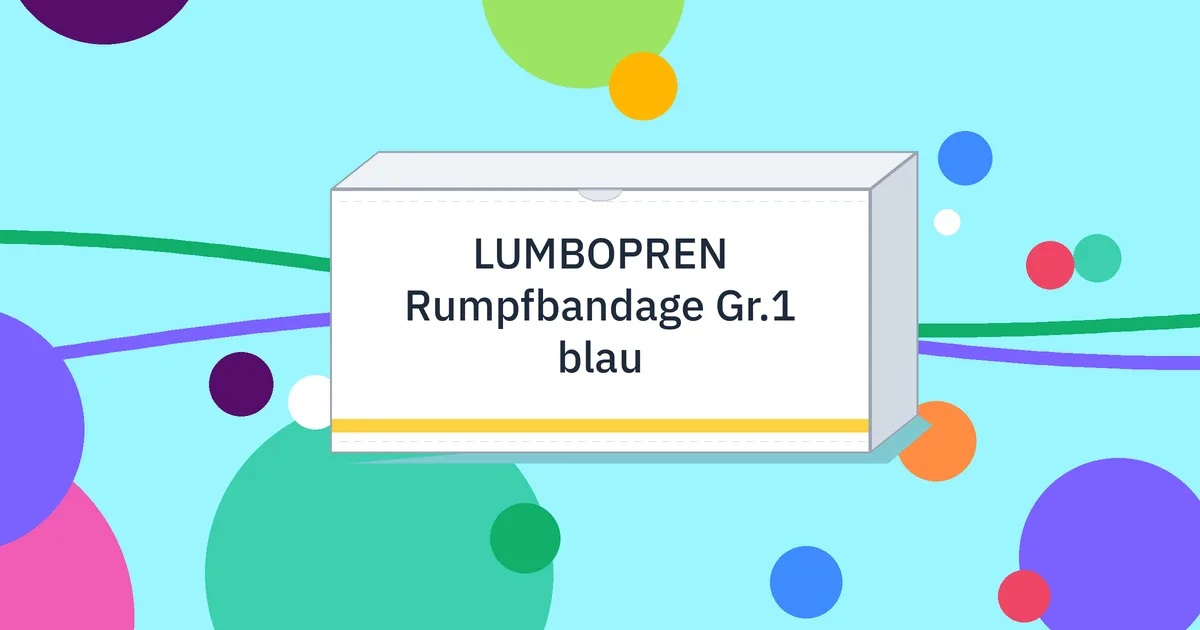 Symbolbild: Packung mit der Aufschrift LUMBOPREN Rumpfbandage Gr.1 blau (PZN 05045065) – Verfügbarkeit und Bezug in Apotheken in Frankfurt am Main
