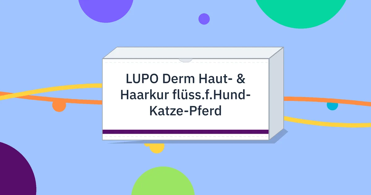Symbolbild: Packung mit der Aufschrift LUPO Derm Haut- & Haarkur flüss.f.Hund-Katze-Pferd (PZN 19253488) – Verfügbarkeit und Bezug in Apotheken in Frankfurt am Main