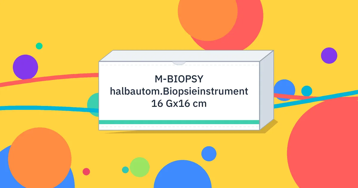 Symbolbild: Packung mit der Aufschrift M-BIOPSY halbautom.Biopsieinstrument 16 Gx16 cm (PZN 20280728) – Verfügbarkeit und Bezug in Apotheken in Frankfurt am Main
