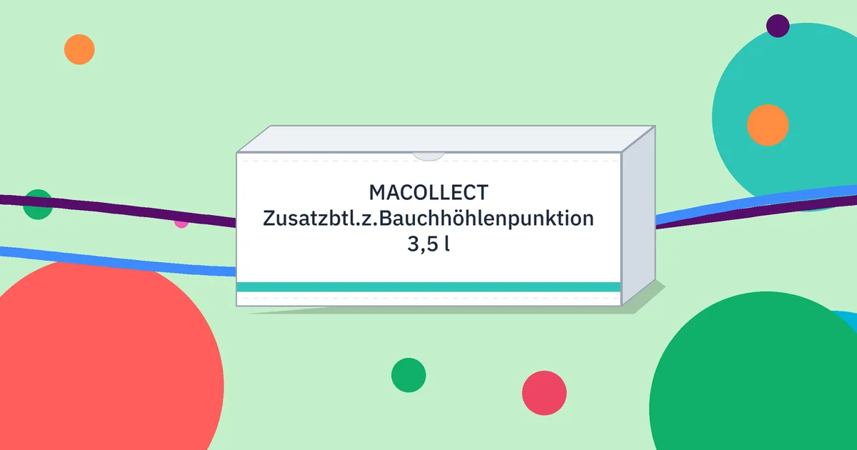 Symbolbild: Packung mit der Aufschrift MACOLLECT Zusatzbtl.z.Bauchhöhlenpunktion 3,5 l (PZN 10329540) – Verfügbarkeit und Bezug in Apotheken in Frankfurt am Main