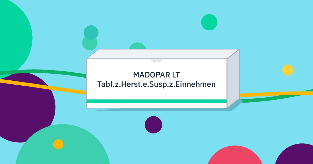Symbolbild: Packung mit der Aufschrift MADOPAR LT Tabl.z.Herst.e.Susp.z.Einnehmen (PZN 00326552) – Verfügbarkeit und Bezug in Apotheken in Frankfurt am Main