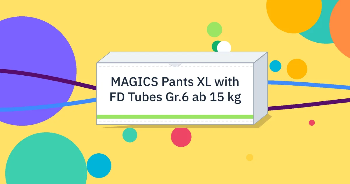 Symbolbild: Packung mit der Aufschrift MAGICS Pants XL with FD Tubes Gr.6 ab 15 kg (PZN 20169132) – Verfügbarkeit und Bezug in Apotheken in Frankfurt am Main