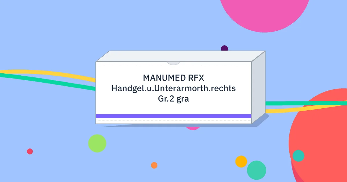 Symbolbild: Packung mit der Aufschrift MANUMED RFX Handgel.u.Unterarmorth.rechts Gr.2 gra (PZN 18108531) – Verfügbarkeit und Bezug in Apotheken in Frankfurt am Main