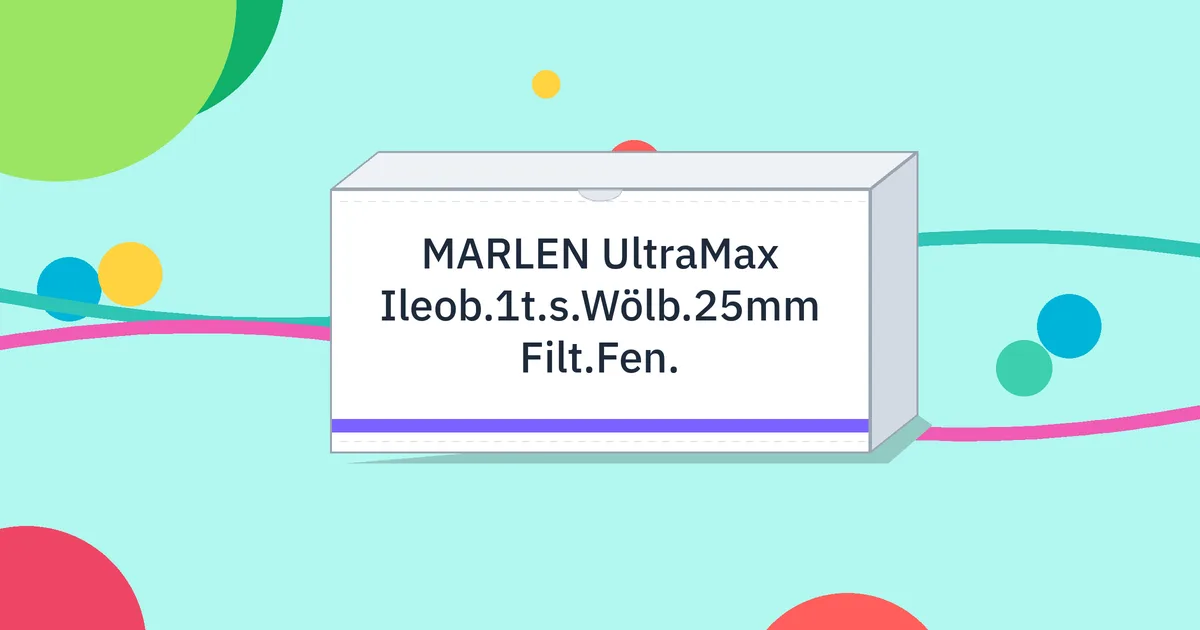 Symbolbild: Packung mit der Aufschrift MARLEN UltraMax Ileob.1t.s.Wölb.25mm Filt.Fen. (PZN 10741275) – Verfügbarkeit und Bezug in Apotheken in Frankfurt am Main
