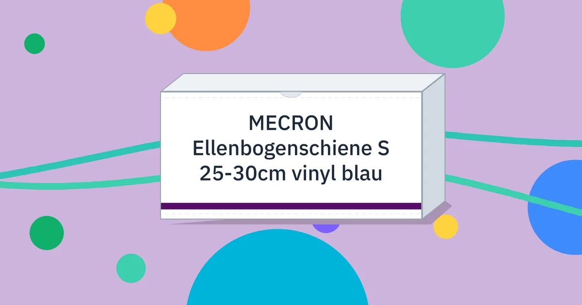 Symbolbild: Packung mit der Aufschrift MECRON Ellenbogenschiene S 25-30cm vinyl blau (PZN 02909559) – Verfügbarkeit und Bezug in Apotheken in Frankfurt am Main