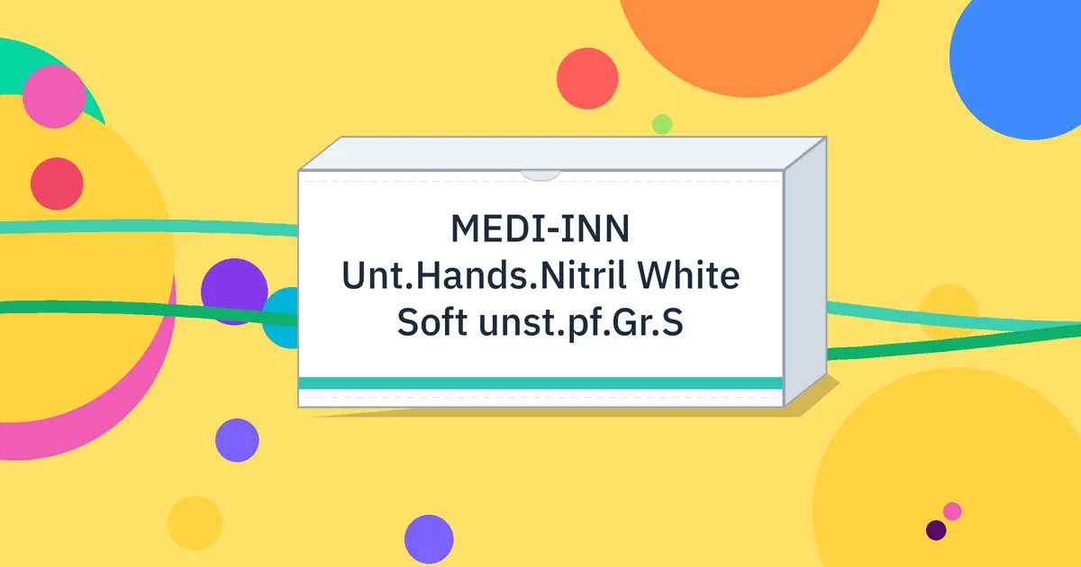 Symbolbild: Packung mit der Aufschrift MEDI-INN Unt.Hands.Nitril White Soft unst.pf.Gr.S (PZN 10183415) – Verfügbarkeit und Bezug in Apotheken in Frankfurt am Main