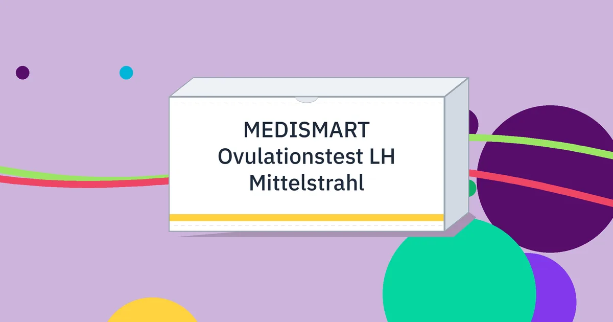 Symbolbild: Packung mit der Aufschrift MEDISMART Ovulationstest LH Mittelstrahl (PZN 06590273) – Verfügbarkeit und Bezug in Apotheken in Frankfurt am Main