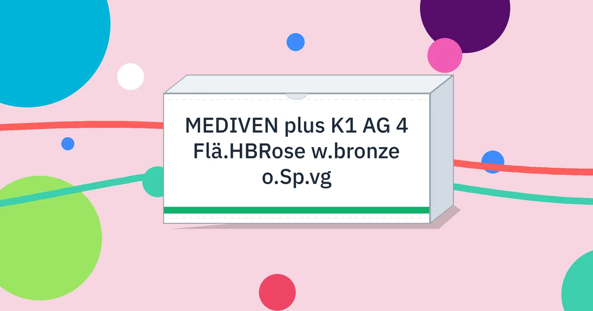 Symbolbild: Packung mit der Aufschrift MEDIVEN plus K1 AG 4 Flä.HBRose w.bronze o.Sp.vg (PZN 15914102) – Verfügbarkeit und Bezug in Apotheken in Frankfurt am Main