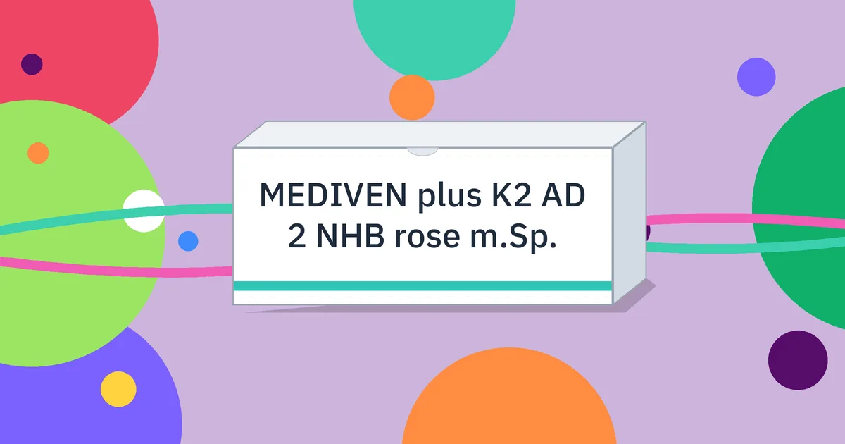 Symbolbild: Packung mit der Aufschrift MEDIVEN plus K2 AD 2 NHB rose m.Sp. (PZN 15936575) – Verfügbarkeit und Bezug in Apotheken in Frankfurt am Main