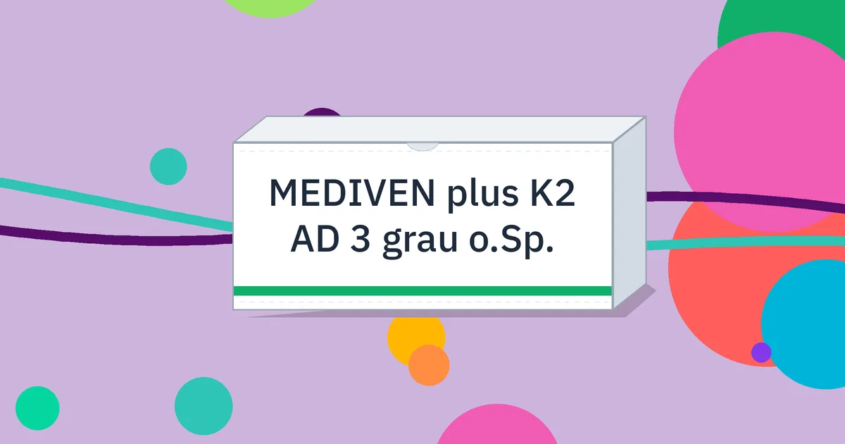 Symbolbild: Packung mit der Aufschrift MEDIVEN plus K2 AD 3 grau o.Sp. (PZN 18946060) – Verfügbarkeit und Bezug in Apotheken in Frankfurt am Main