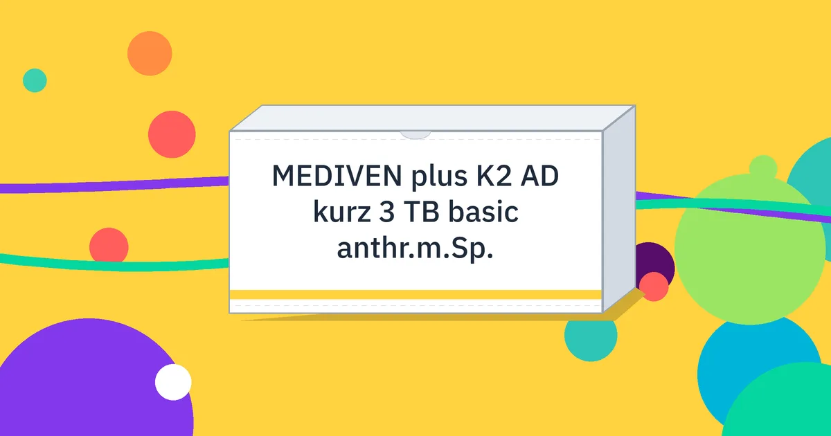 Symbolbild: Packung mit der Aufschrift MEDIVEN plus K2 AD kurz 3 TB basic anthr.m.Sp. (PZN 15097979) – Verfügbarkeit und Bezug in Apotheken in Frankfurt am Main