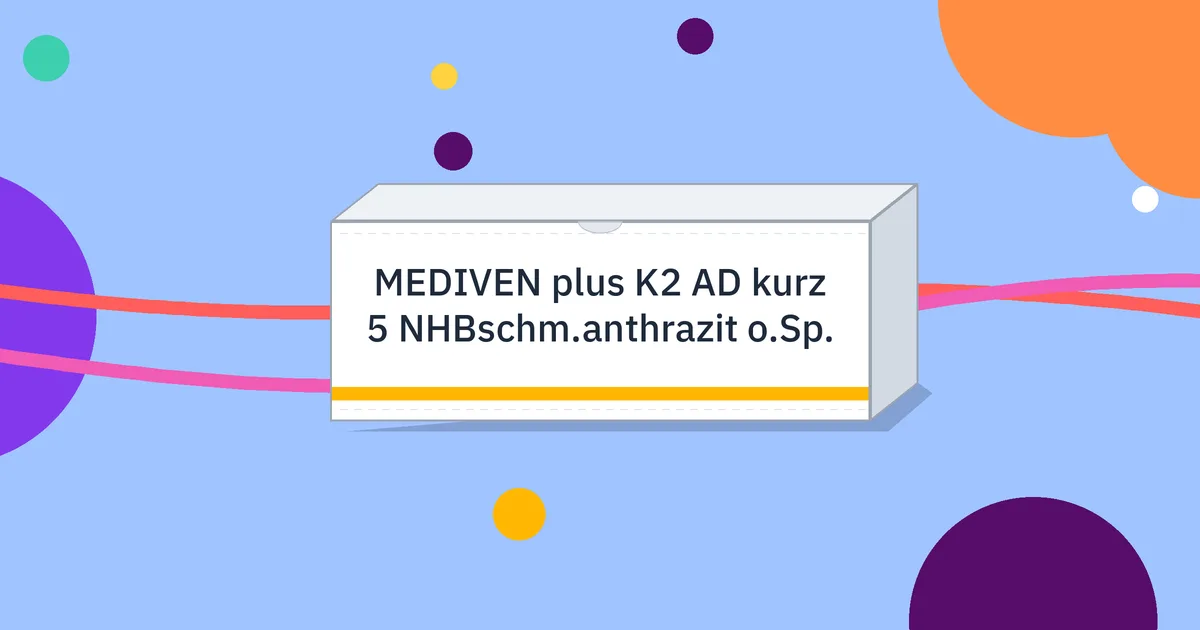 Symbolbild: Packung mit der Aufschrift MEDIVEN plus K2 AD kurz 5 NHBschm.anthrazit o.Sp. (PZN 15926016) – Verfügbarkeit und Bezug in Apotheken in Frankfurt am Main