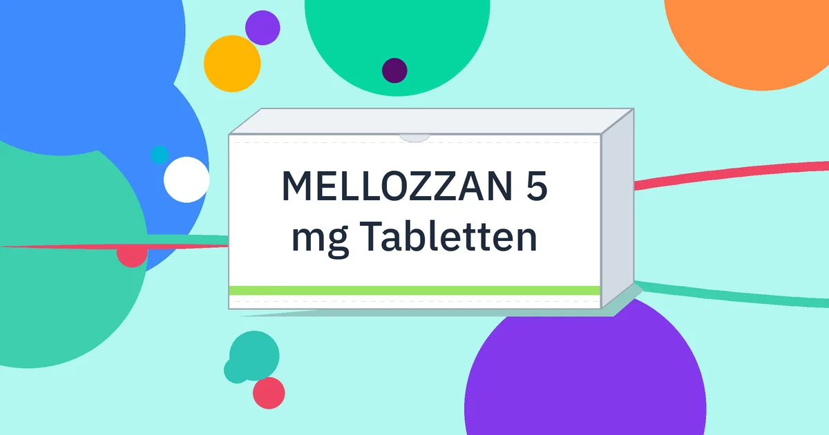 Symbolbild: Packung mit der Aufschrift MELLOZZAN 5 mg Tabletten (PZN 18772134) – Verfügbarkeit und Bezug in Apotheken in Frankfurt am Main