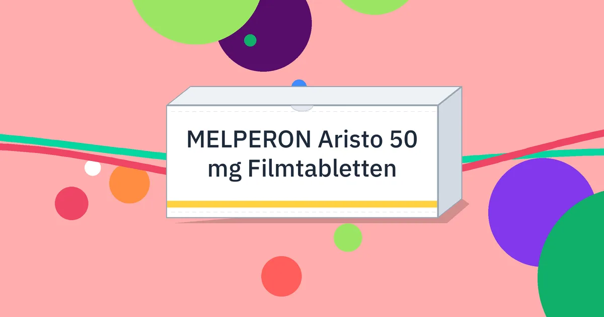 Symbolbild: Packung mit der Aufschrift MELPERON Aristo 50 mg Filmtabletten (PZN 09491399) – Verfügbarkeit und Bezug in Apotheken in Frankfurt am Main