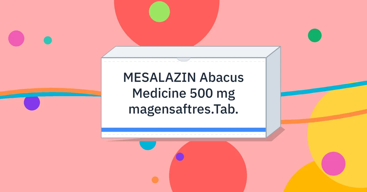 Symbolbild: Packung mit der Aufschrift MESALAZIN Abacus Medicine 500 mg magensaftres.Tab. (PZN 16678721) – Verfügbarkeit und Bezug in Apotheken in Frankfurt am Main