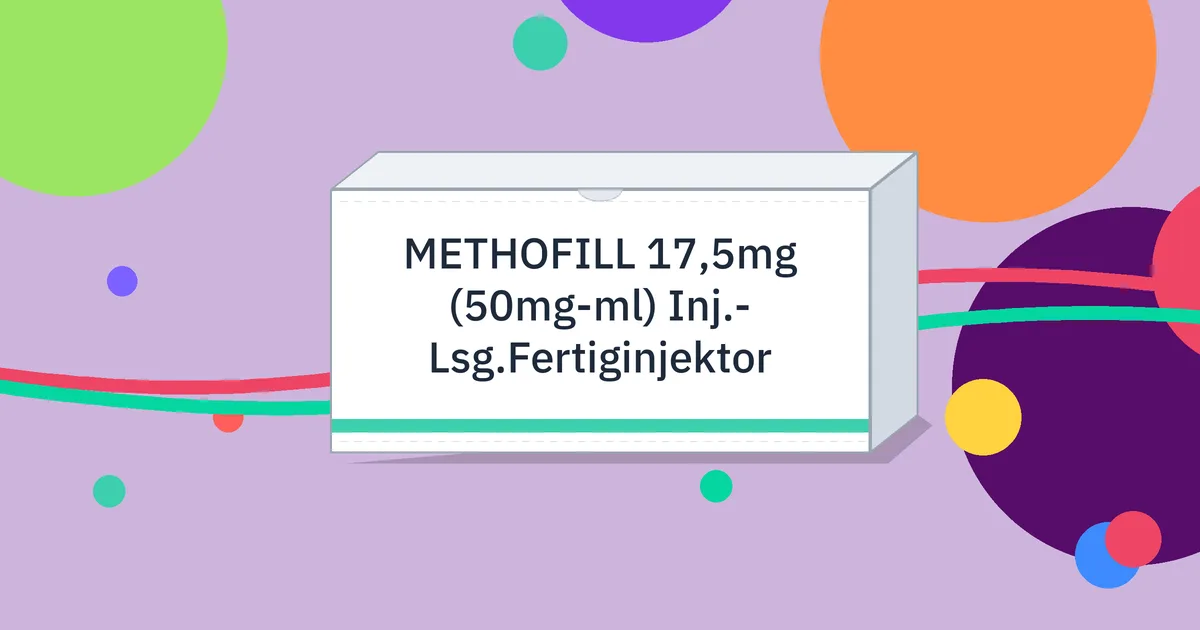 Symbolbild: Packung mit der Aufschrift METHOFILL 17,5mg (50mg-ml) Inj.-Lsg.Fertiginjektor (PZN 18660903) – Verfügbarkeit und Bezug in Apotheken in Frankfurt am Main