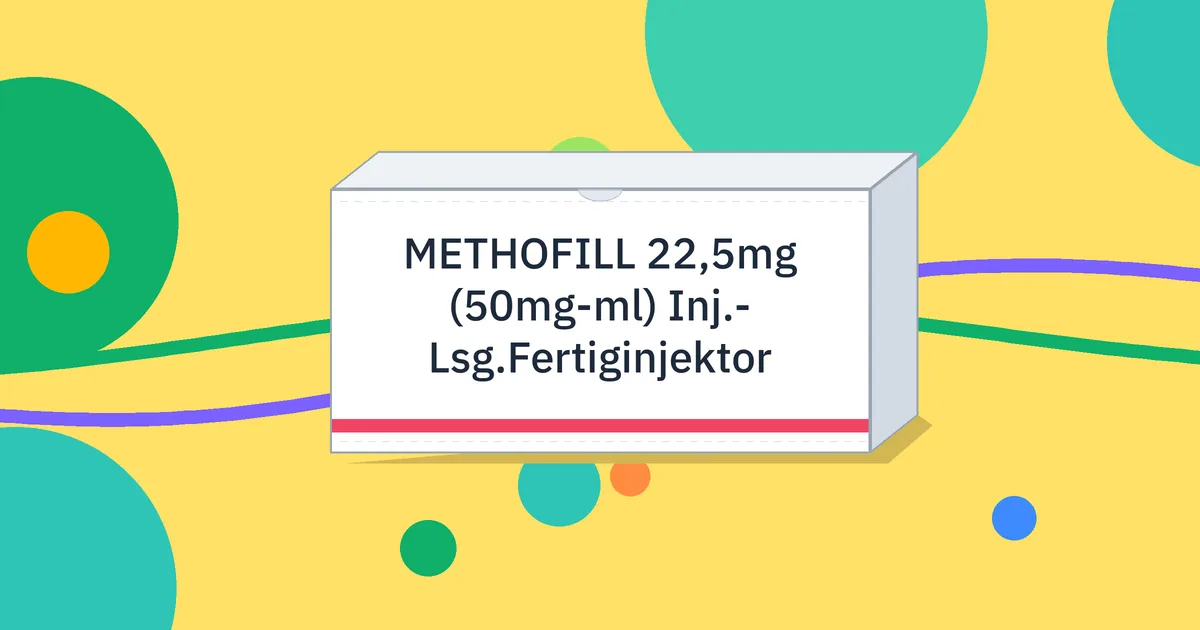 Symbolbild: Packung mit der Aufschrift METHOFILL 22,5mg (50mg-ml) Inj.-Lsg.Fertiginjektor (PZN 18660984) – Verfügbarkeit und Bezug in Apotheken in Frankfurt am Main
