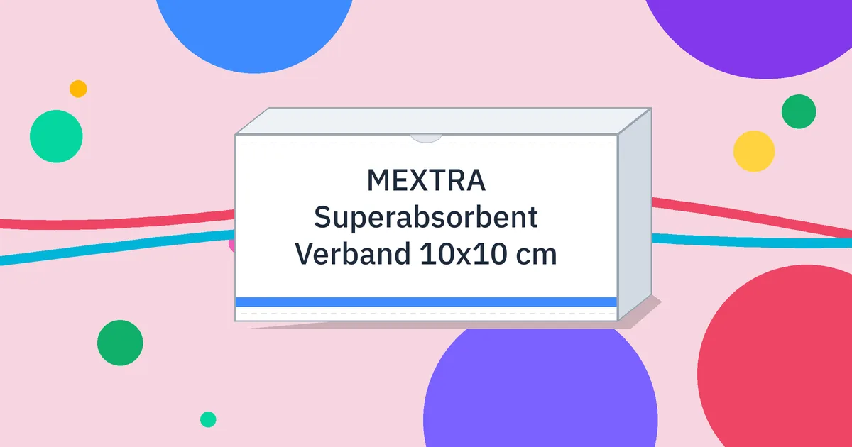 Symbolbild: Packung mit der Aufschrift MEXTRA Superabsorbent Verband 10x10 cm (PZN 09767996) – Verfügbarkeit und Bezug in Apotheken in Frankfurt am Main