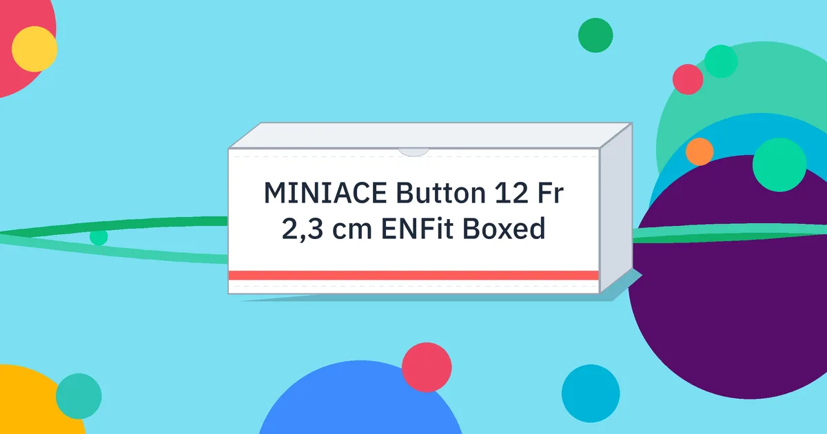 Symbolbild: Packung mit der Aufschrift MINIACE Button 12 Fr 2,3 cm ENFit Boxed (PZN 16953535) – Verfügbarkeit und Bezug in Apotheken in Frankfurt am Main