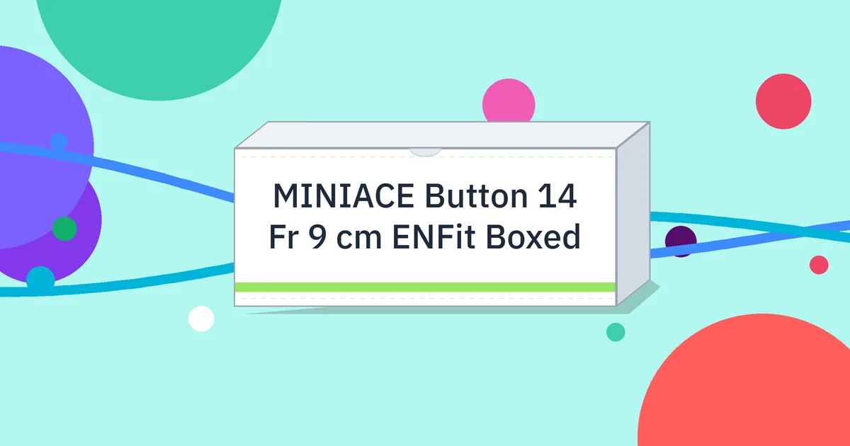 Symbolbild: Packung mit der Aufschrift MINIACE Button 14 Fr 9 cm ENFit Boxed (PZN 16954345) – Verfügbarkeit und Bezug in Apotheken in Frankfurt am Main