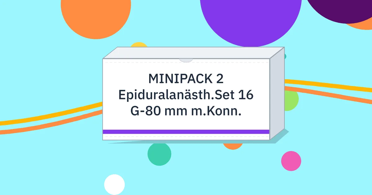 Symbolbild: Packung mit der Aufschrift MINIPACK 2 Epiduralanästh.Set 16 G-80 mm m.Konn. (PZN 09215848) – Verfügbarkeit und Bezug in Apotheken in Frankfurt am Main