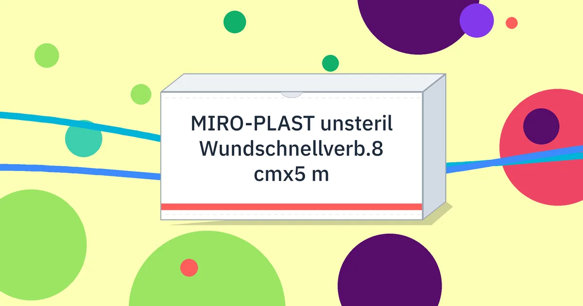 Symbolbild: Packung mit der Aufschrift MIRO-PLAST unsteril Wundschnellverb.8 cmx5 m (PZN 06853643) – Verfügbarkeit und Bezug in Apotheken in Frankfurt am Main