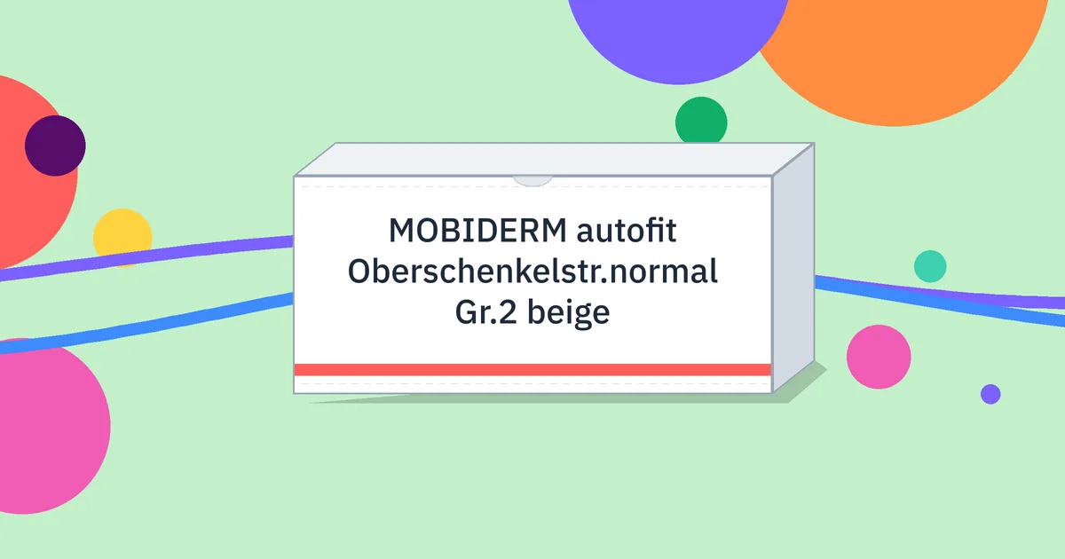Symbolbild: Packung mit der Aufschrift MOBIDERM autofit Oberschenkelstr.normal Gr.2 beige (PZN 13970125) – Verfügbarkeit und Bezug in Apotheken in Frankfurt am Main