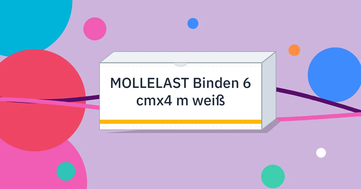 Symbolbild: Packung mit der Aufschrift MOLLELAST Binden 6 cmx4 m weiß (PZN 16086624) – Verfügbarkeit und Bezug in Apotheken in Frankfurt am Main