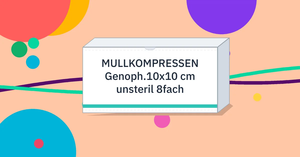 Symbolbild: Packung mit der Aufschrift MULLKOMPRESSEN Genoph.10x10 cm unsteril 8fach (PZN 02548624) – Verfügbarkeit und Bezug in Apotheken in Frankfurt am Main