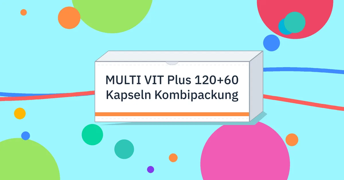 Symbolbild: Packung mit der Aufschrift MULTI VIT Plus 120+60 Kapseln Kombipackung (PZN 01498433) – Verfügbarkeit und Bezug in Apotheken in Frankfurt am Main