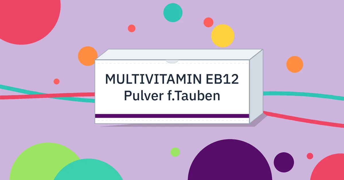 Symbolbild: Packung mit der Aufschrift MULTIVITAMIN EB12 Pulver f.Tauben (PZN 03443985) – Verfügbarkeit und Bezug in Apotheken in Frankfurt am Main