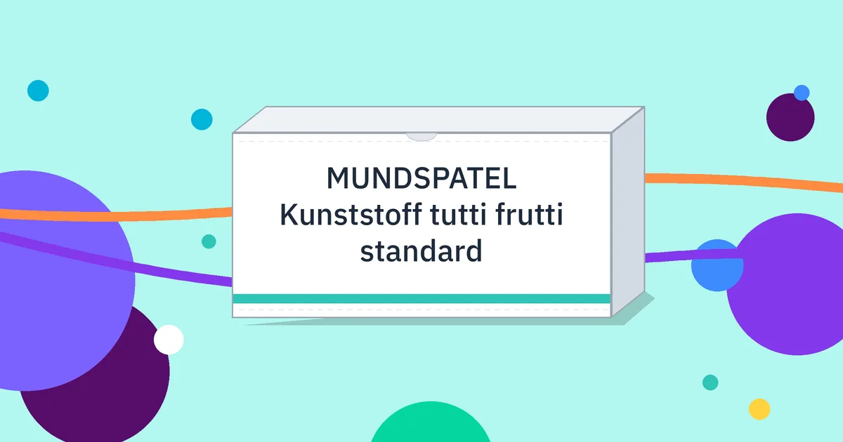 Symbolbild: Packung mit der Aufschrift MUNDSPATEL Kunststoff tutti frutti standard (PZN 11684409) – Verfügbarkeit und Bezug in Apotheken in Frankfurt am Main