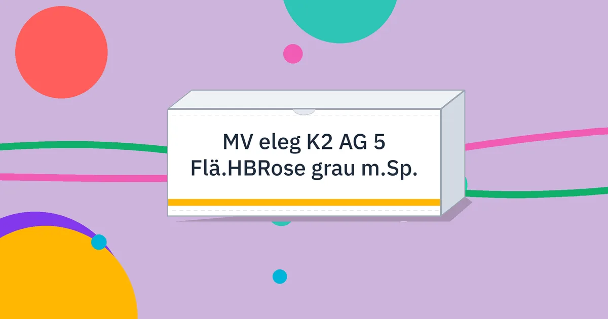 Symbolbild: Packung mit der Aufschrift MV eleg K2 AG 5 Flä.HBRose grau m.Sp. (PZN 18929245) – Verfügbarkeit und Bezug in Apotheken in Frankfurt am Main