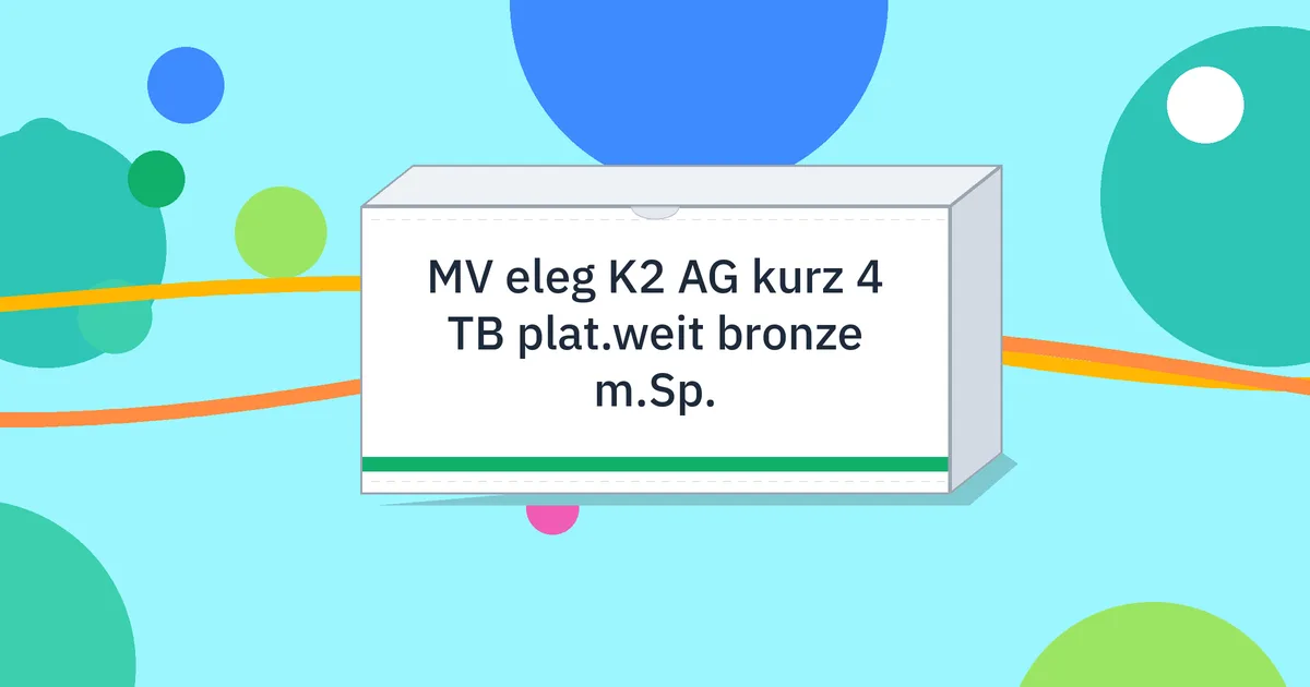Symbolbild: Packung mit der Aufschrift MV eleg K2 AG kurz 4 TB plat.weit bronze m.Sp. (PZN 14716044) – Verfügbarkeit und Bezug in Apotheken in Frankfurt am Main
