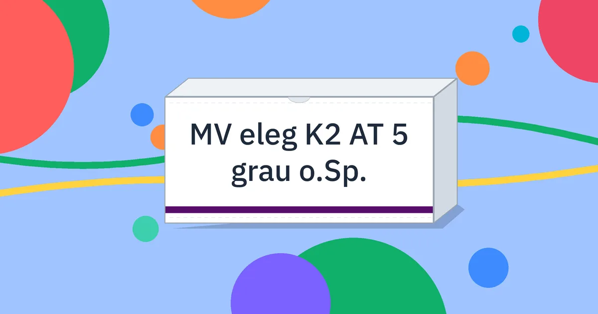 Symbolbild: Packung mit der Aufschrift MV eleg K2 AT 5 grau o.Sp. (PZN 18922651) – Verfügbarkeit und Bezug in Apotheken in Frankfurt am Main