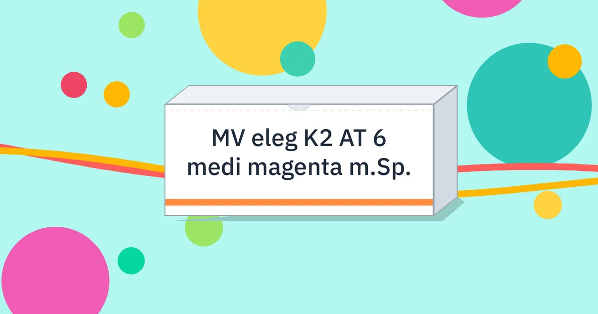 Symbolbild: Packung mit der Aufschrift MV eleg K2 AT 6 medi magenta m.Sp. (PZN 14625933) – Verfügbarkeit und Bezug in Apotheken in Frankfurt am Main