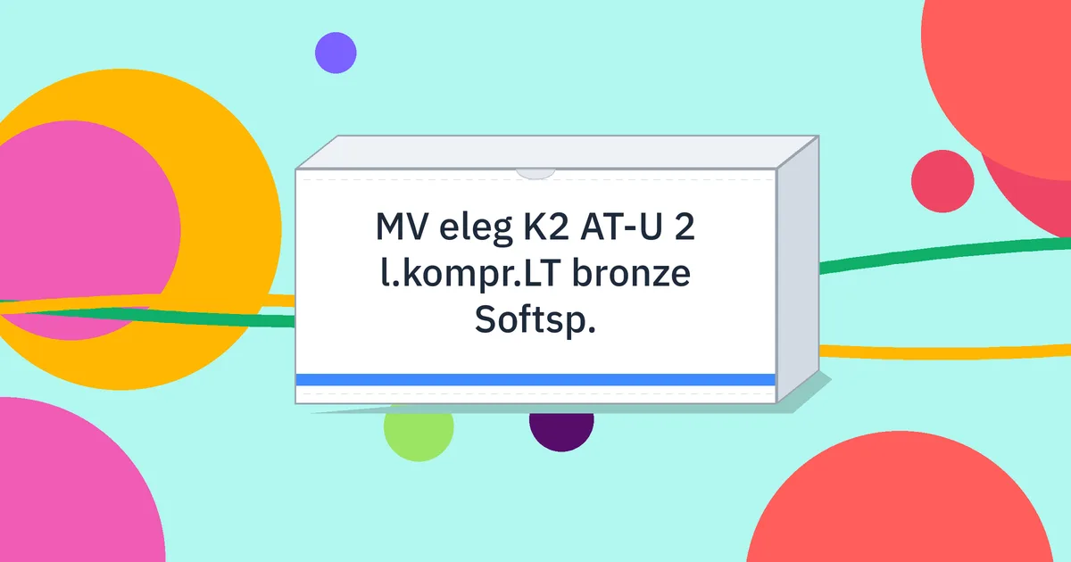 Symbolbild: Packung mit der Aufschrift MV eleg K2 AT-U 2 l.kompr.LT bronze Softsp. (PZN 15289472) – Verfügbarkeit und Bezug in Apotheken in Frankfurt am Main