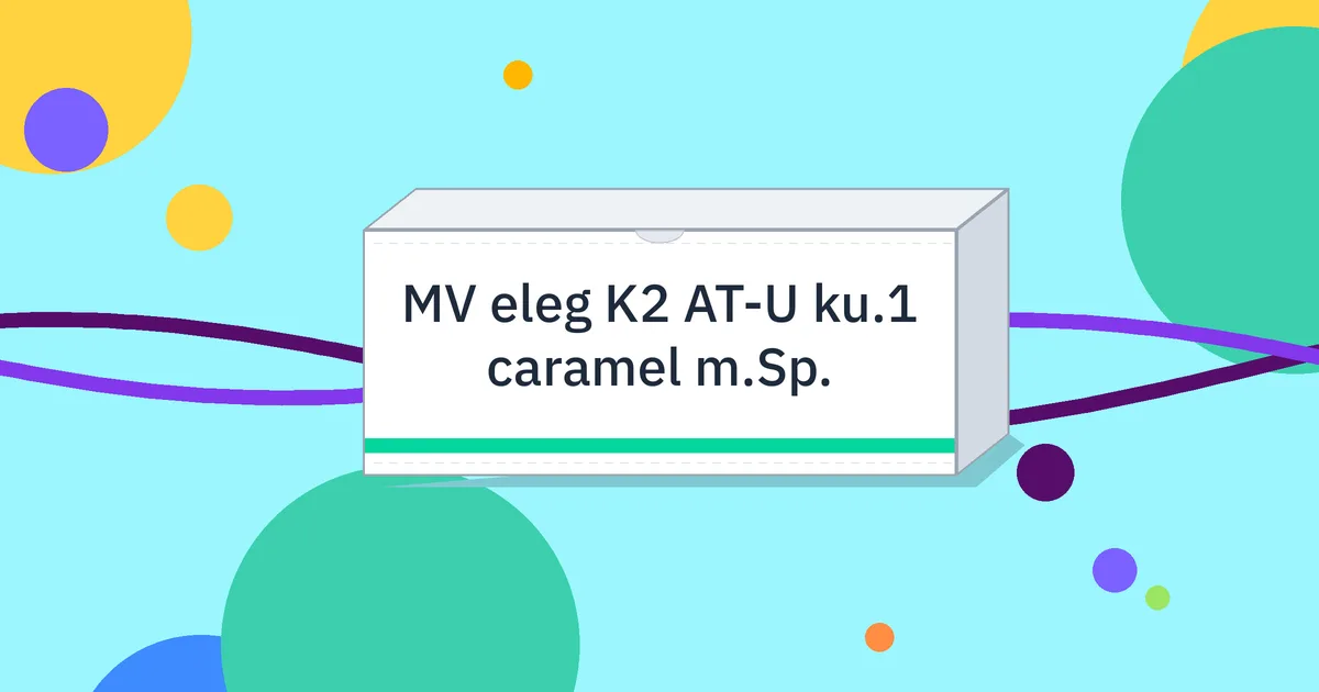 Symbolbild: Packung mit der Aufschrift MV eleg K2 AT-U ku.1 caramel m.Sp. (PZN 00530347) – Verfügbarkeit und Bezug in Apotheken in Frankfurt am Main