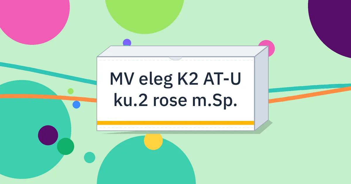 Symbolbild: Packung mit der Aufschrift MV eleg K2 AT-U ku.2 rose m.Sp. (PZN 15292190) – Verfügbarkeit und Bezug in Apotheken in Frankfurt am Main